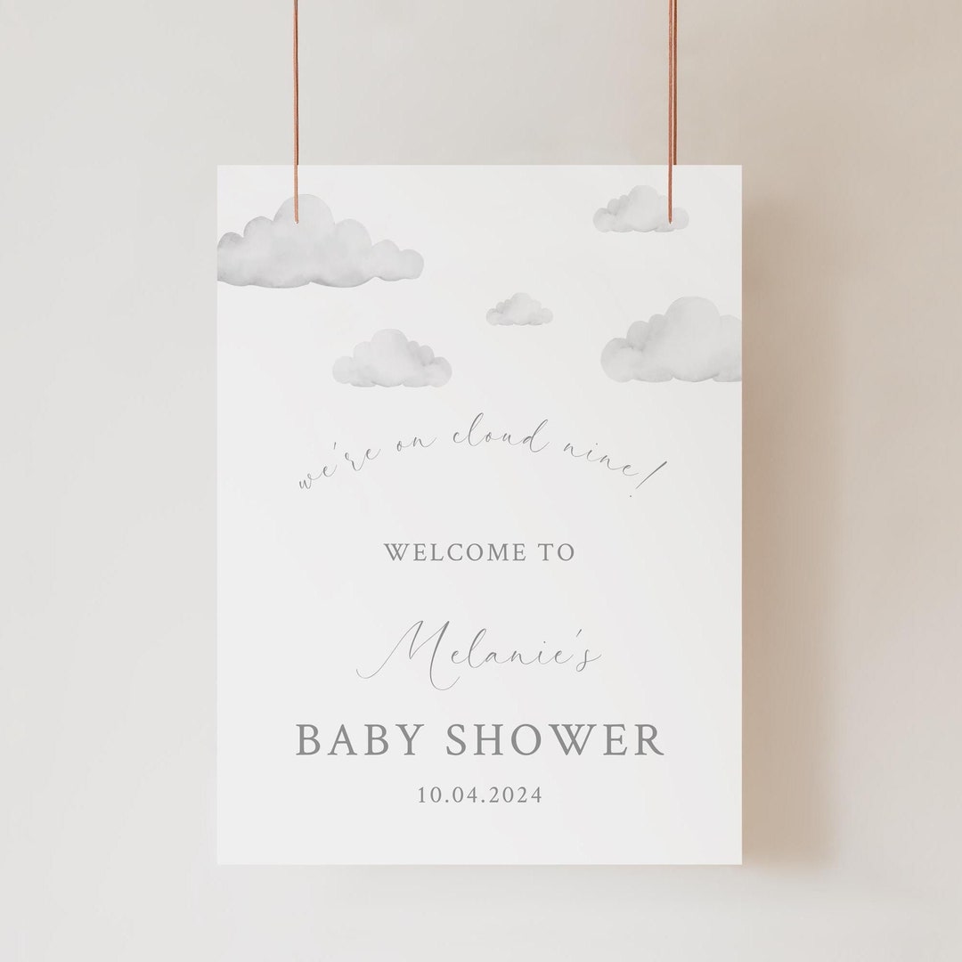 Cloud Welcome Sign Baby Shower Template, Elegant Baby on Cloud 9 Themed ...
