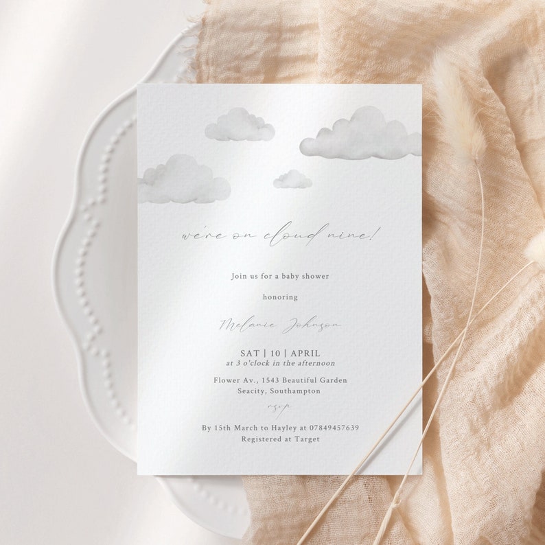 Cloud Baby Shower Invitation Template, Baby Shower Girl, Baby Shower ...