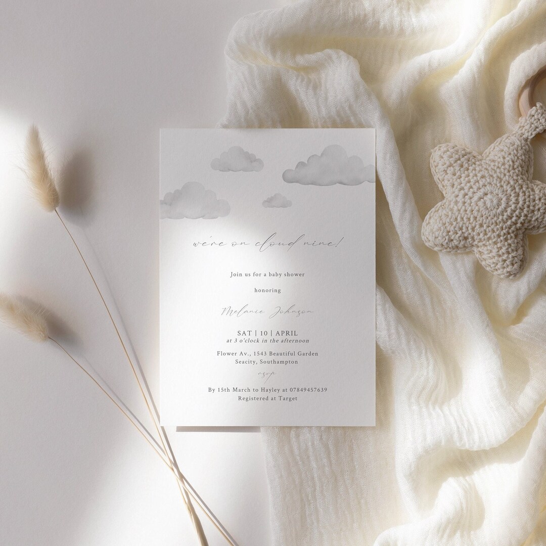 Cloud Baby Shower Invitation Template, Baby Shower Girl, Baby Shower ...