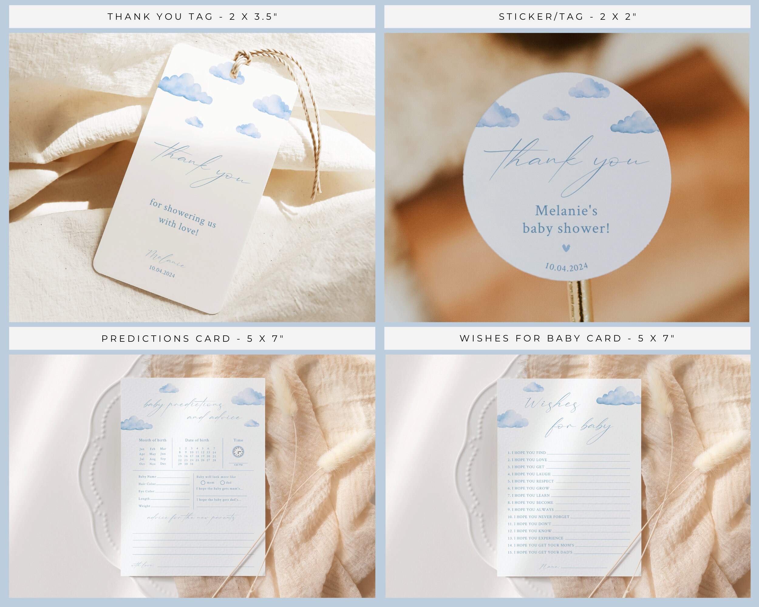 Cloud-nine Themed Baby Shower Bundle Template, Elegant Baby on Cloud 9 ...