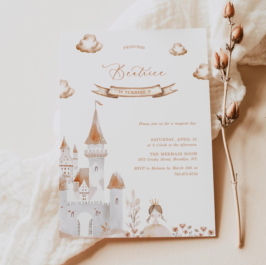Editable Castle Princess Birthday Invitation, Princess Magical Birthday ...