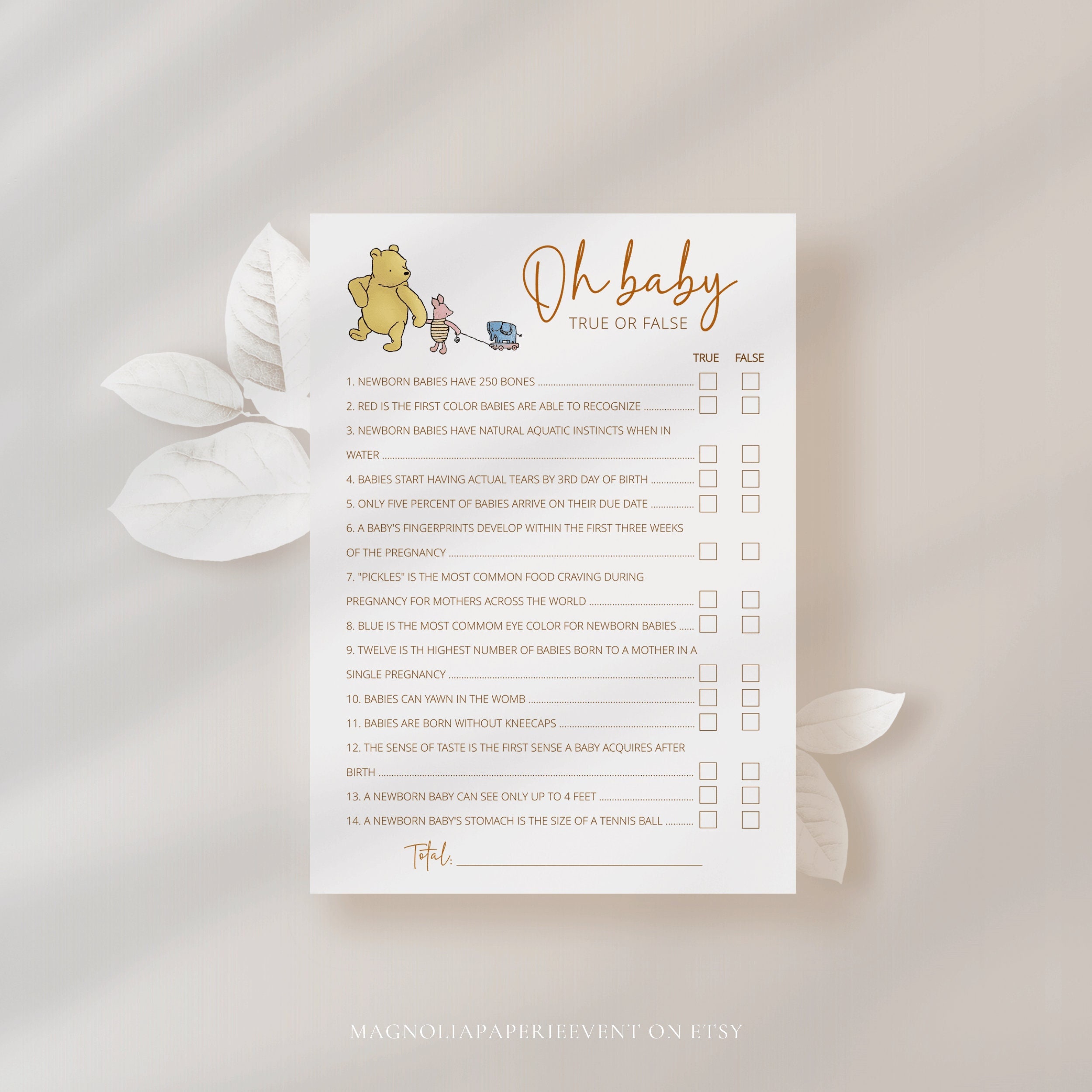 Winnie the Pooh Baby Shower Game: True or False Quiz (digital Download ...