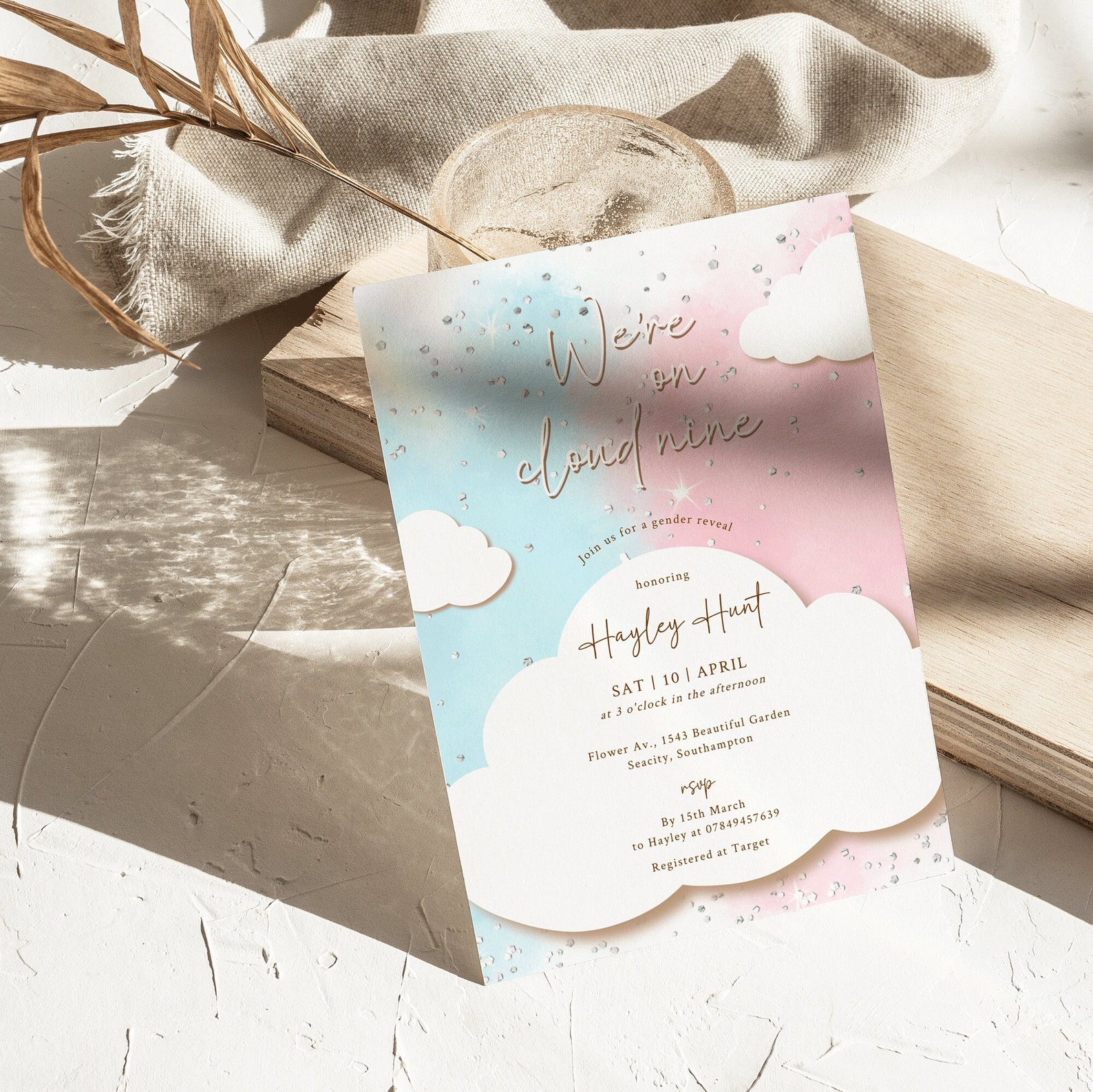 Gender Reveal Cloud-nine Invitation Template, Elegant Invitation on ...