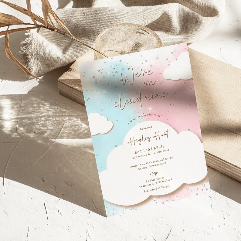 Gender Reveal Cloud-nine Invitation Template, Elegant Invitation on ...
