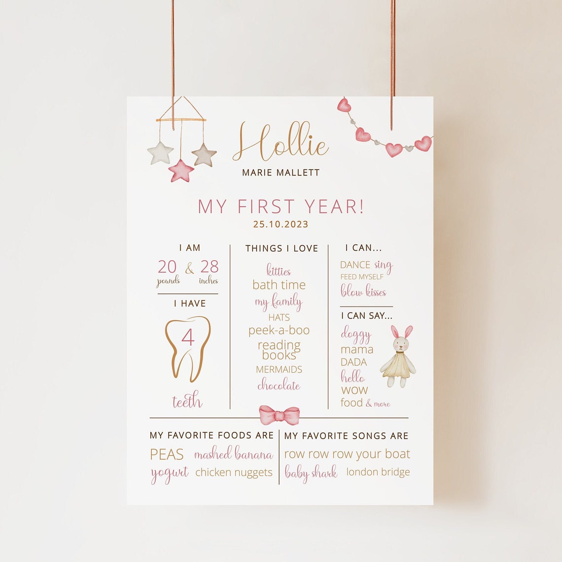 Milestone First Year Baby Facts Sign | Milestone First Birthday Sign ...