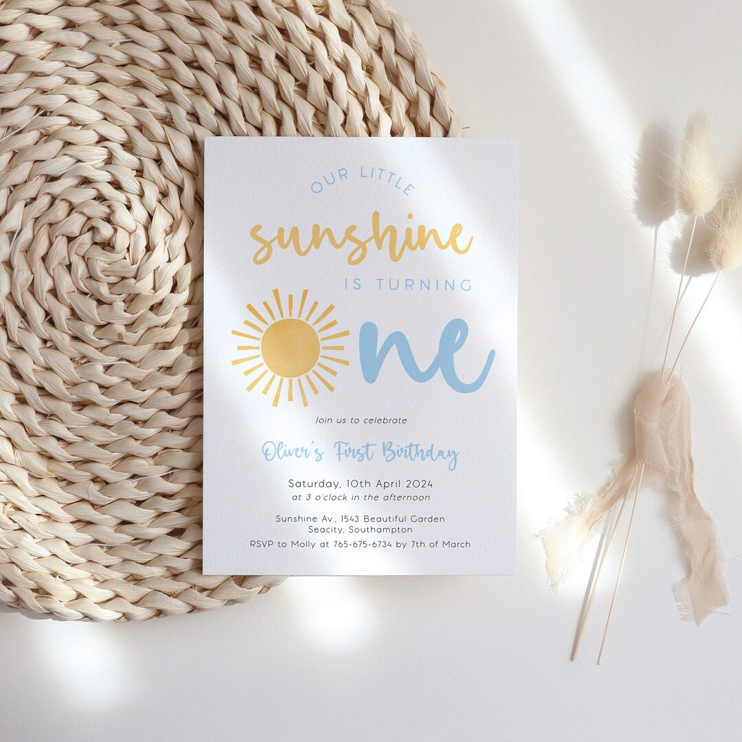 Sunshine First Birthday Invitation Template, A Little Sunshine is ...