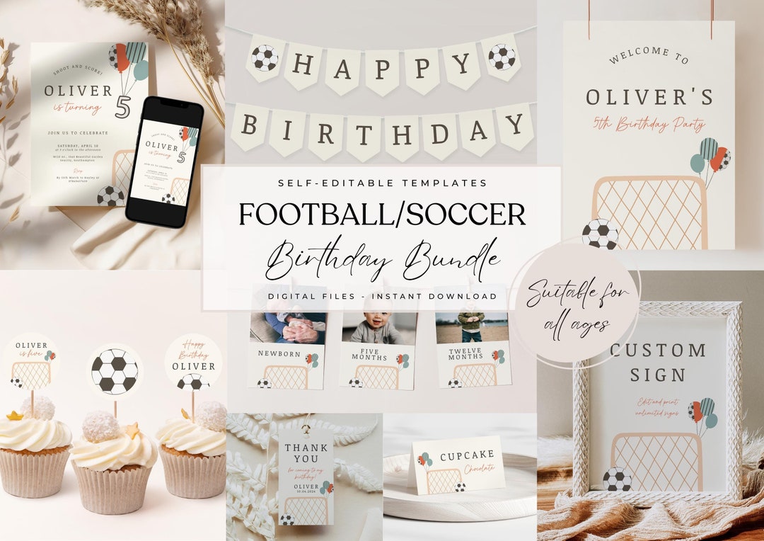 Editable Soccer Birthday Bundle Template, Football Birthday Party ...