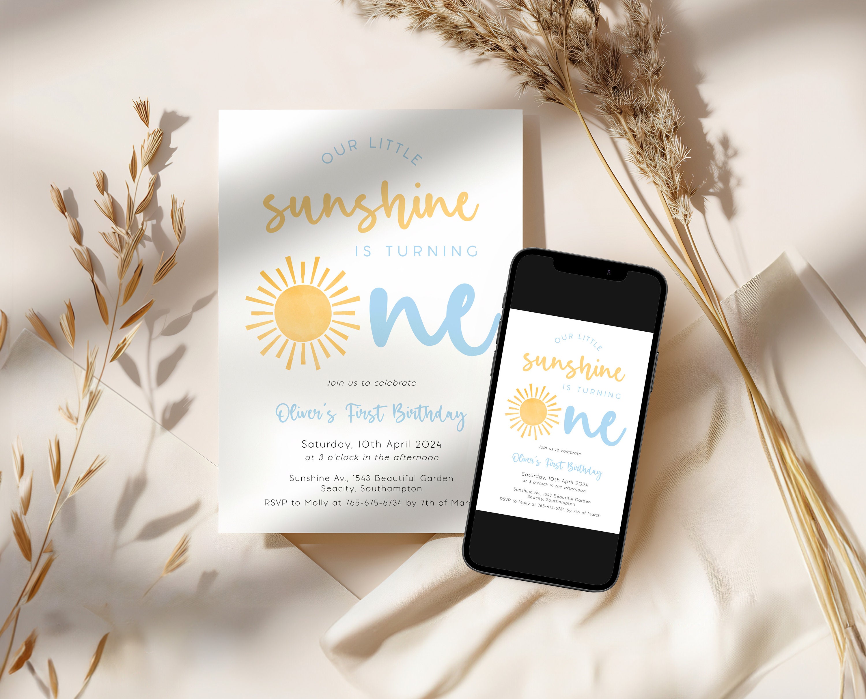 Sunshine First Birthday Invitation Template, A Little Sunshine is ...