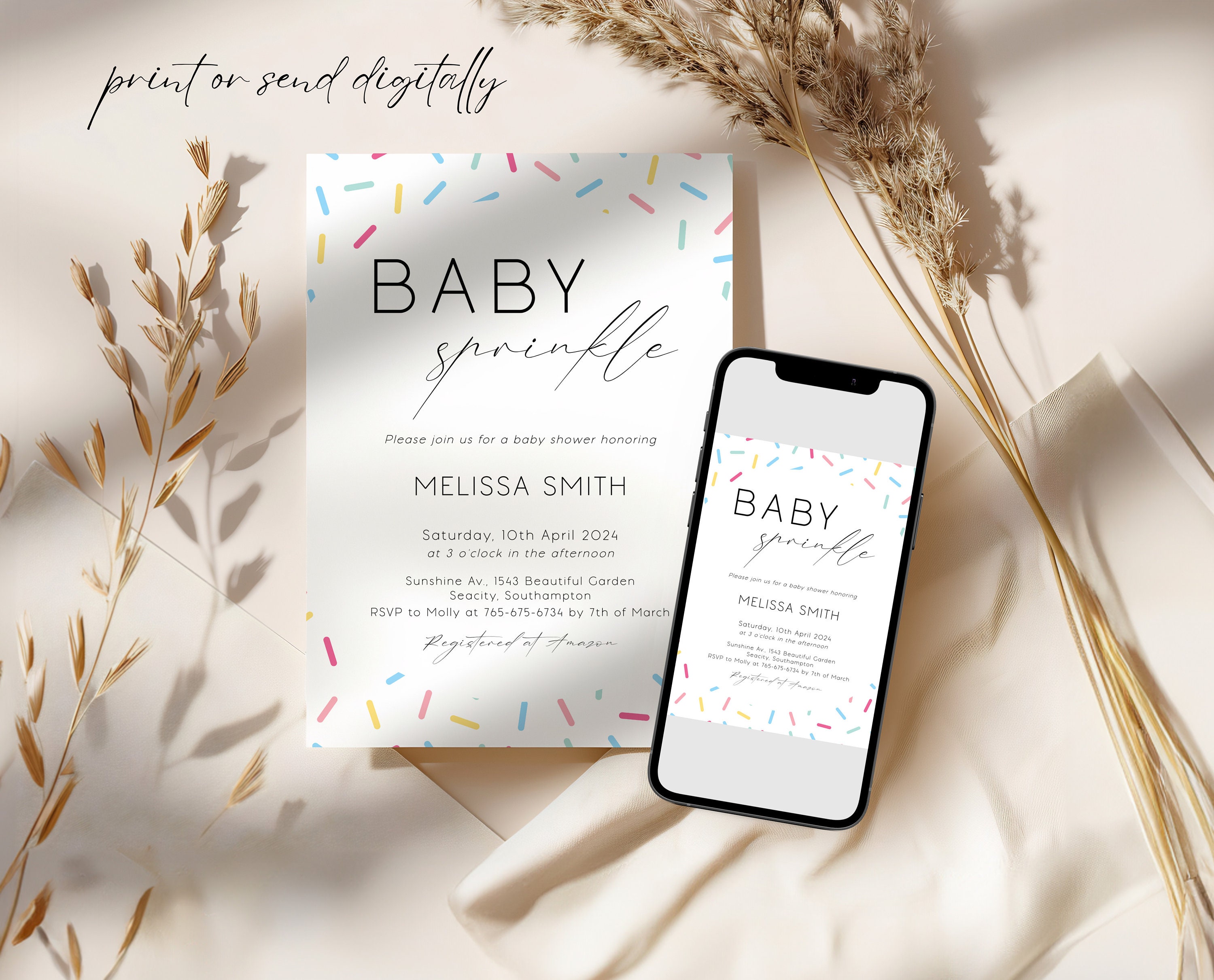 Editable Baby Shower Sprinkle Invitation Template, Baby Sprinkle ...