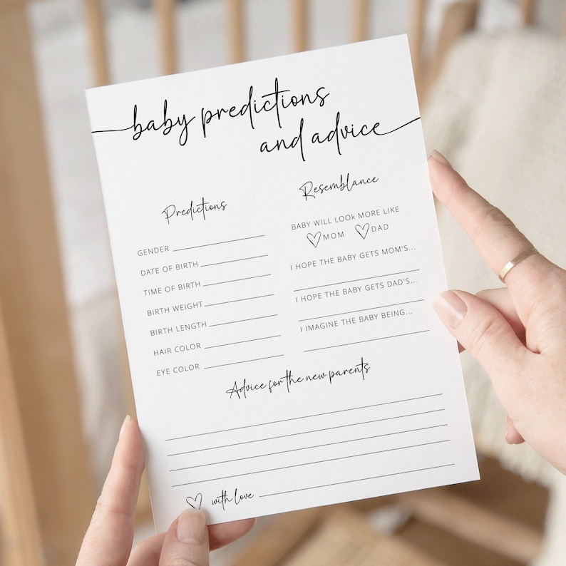 Minimalist Baby Shower Predictions Card Baby Predictions and - Etsy