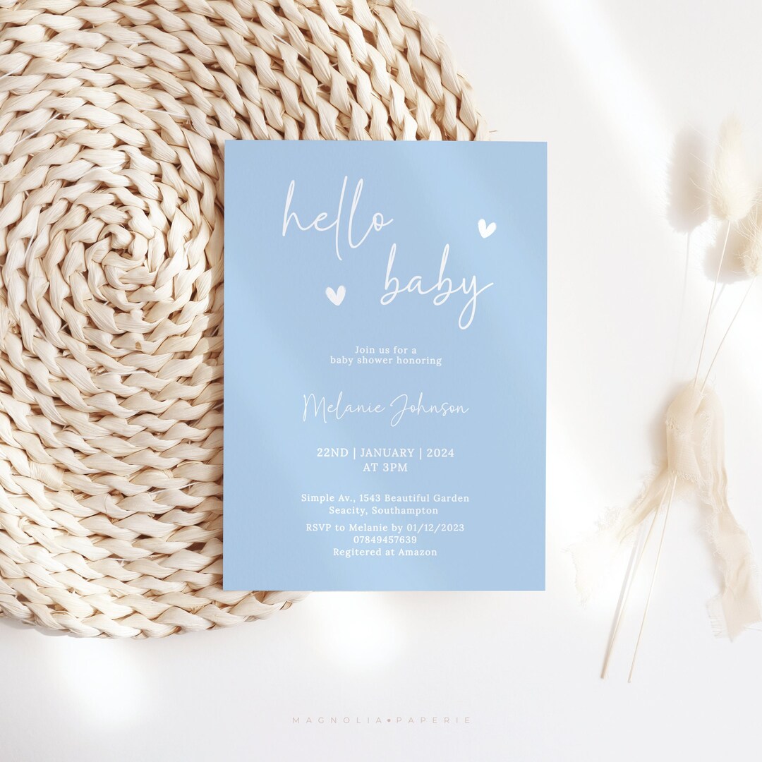 Editable Baby Shower Blue Invitation Baby Shower Boy Invitation Hello ...