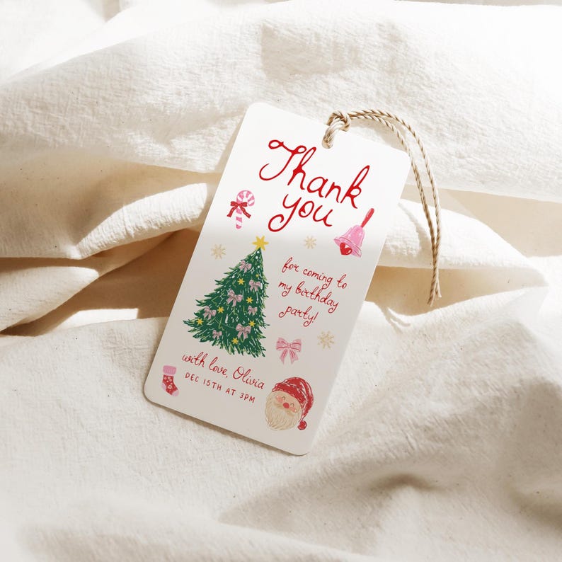 Christmas Birthday Thank You Tag Template, Winter Holiday Favor Tag U ...