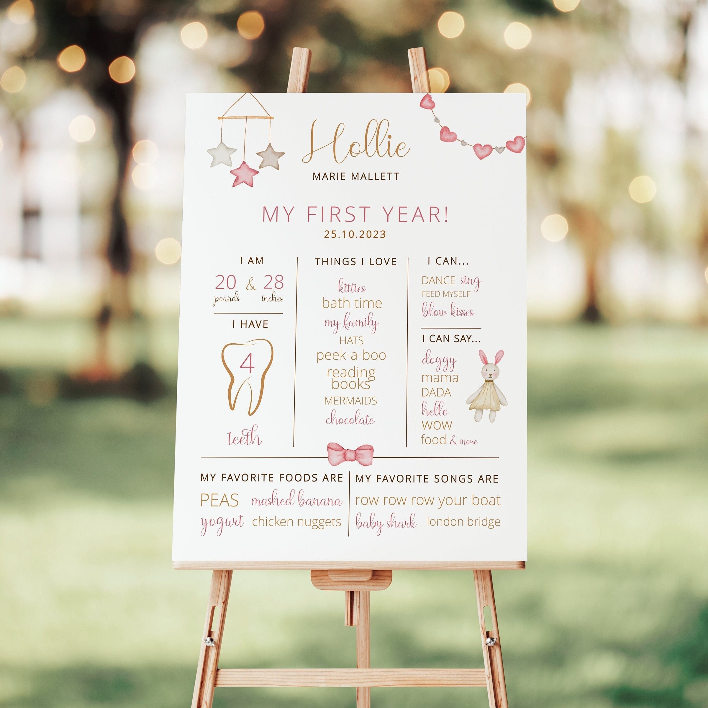 Milestone First Year Baby Facts Sign | Milestone First Birthday Sign ...