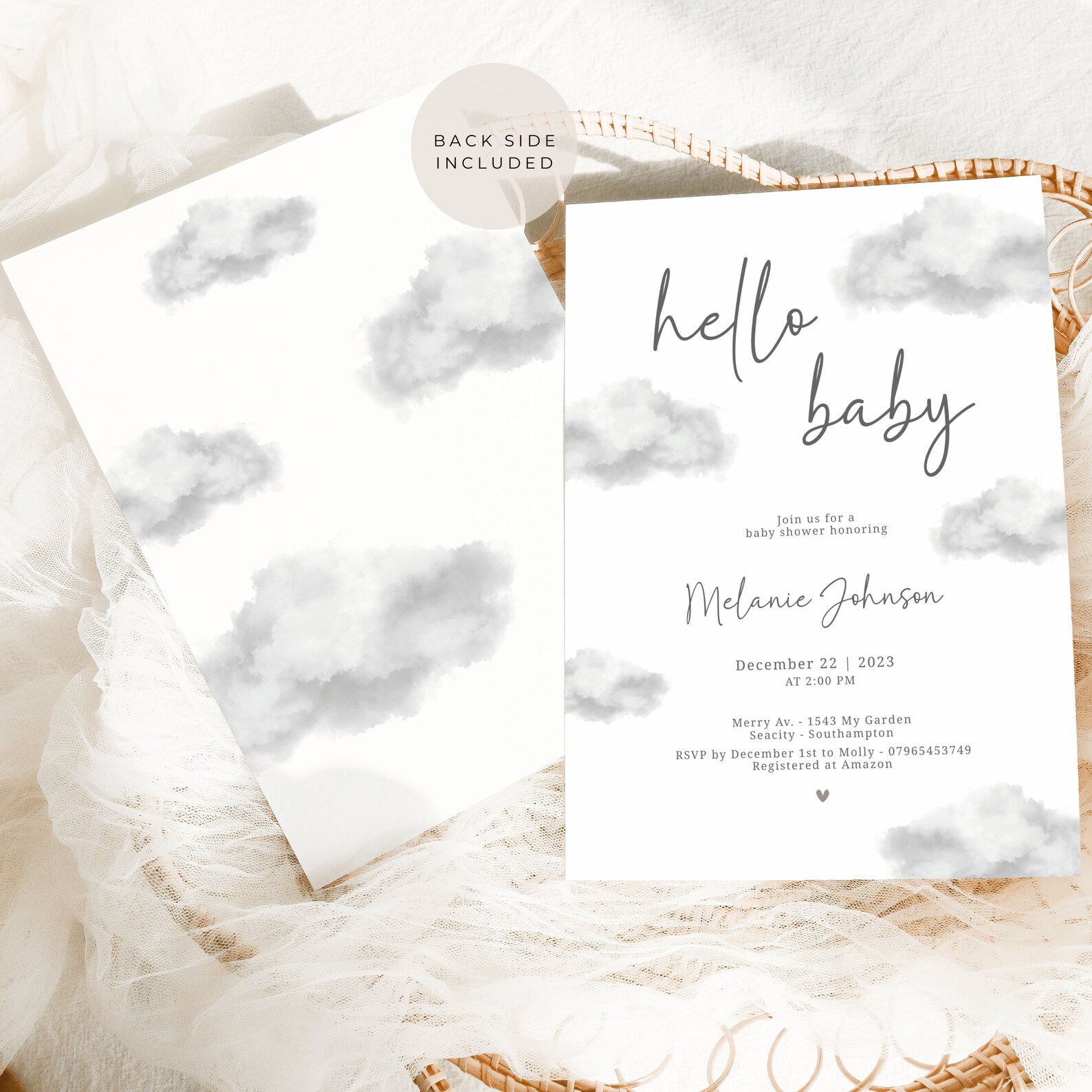 Cloud 9 Baby Shower Invitation Set Realistic Cloud Nine Baby Shower ...