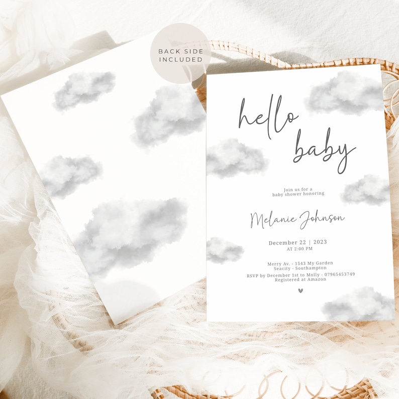 Cloud 9 Baby Shower Invitation Set Realistic Cloud Nine Baby Shower ...