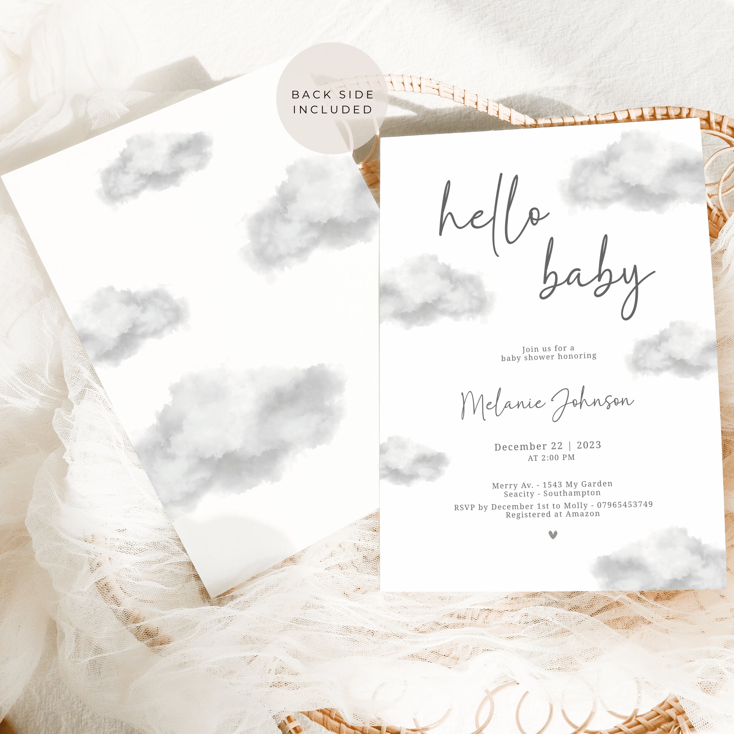 Cloud 9 Baby Shower Invitation Set Realistic Cloud Nine Baby Shower ...