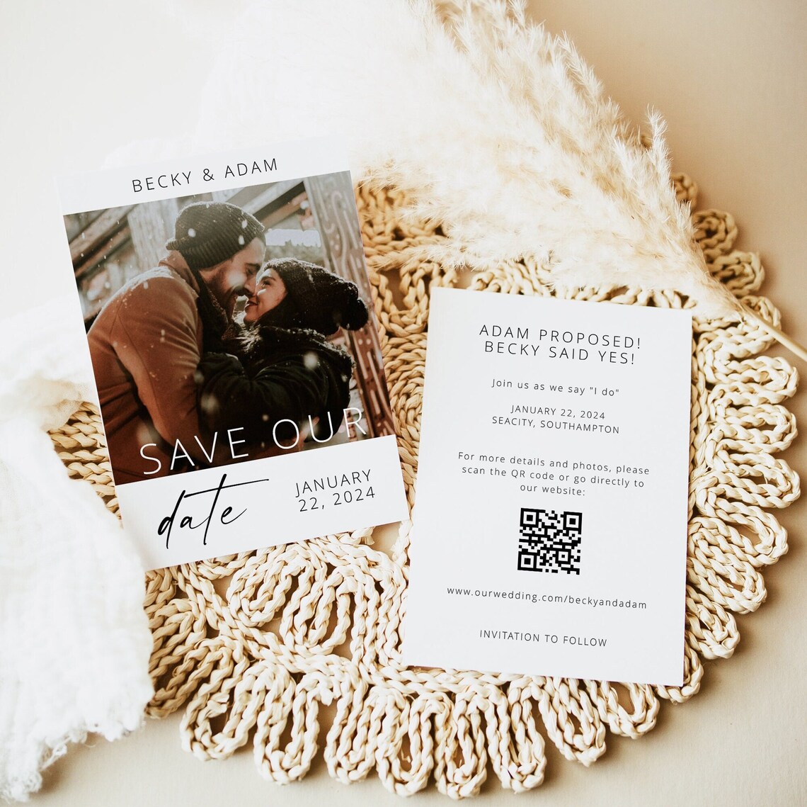 Wedding QR Code Save the Date Photo Template, Unique Editable Save Our ...