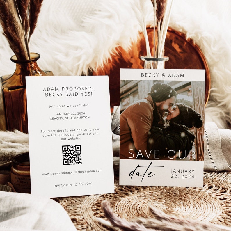 Wedding QR Code Save the Date Photo Template, Unique Editable Save Our ...