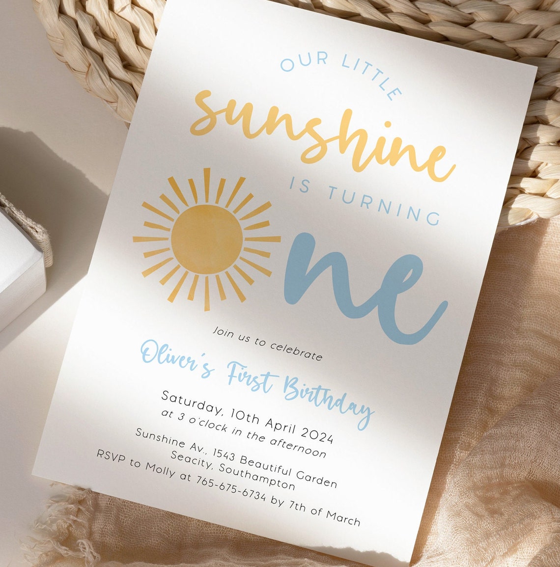Sunshine First Birthday Invitation Template, A Little Sunshine is ...