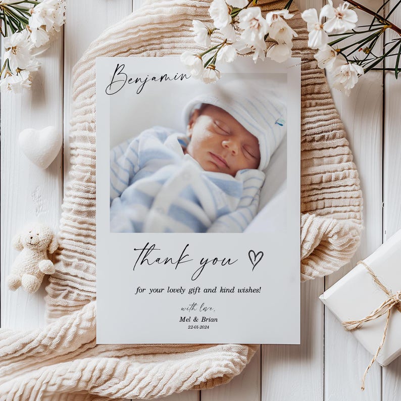 Baby Photo Thank You Card Template: Newborn Announcement (digital ...