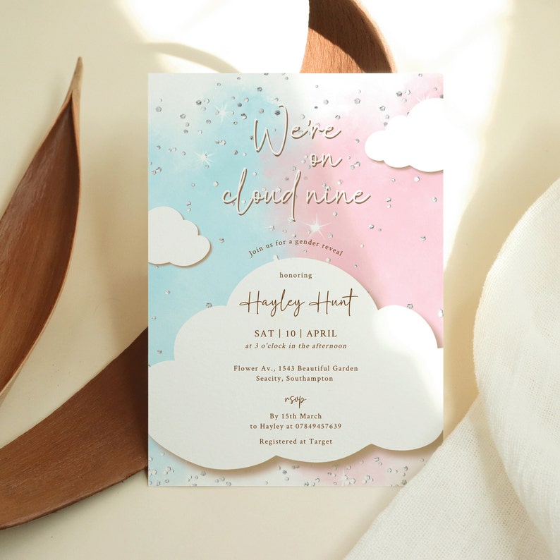 Gender Reveal Cloud-nine Invitation Template, Elegant Invitation on ...