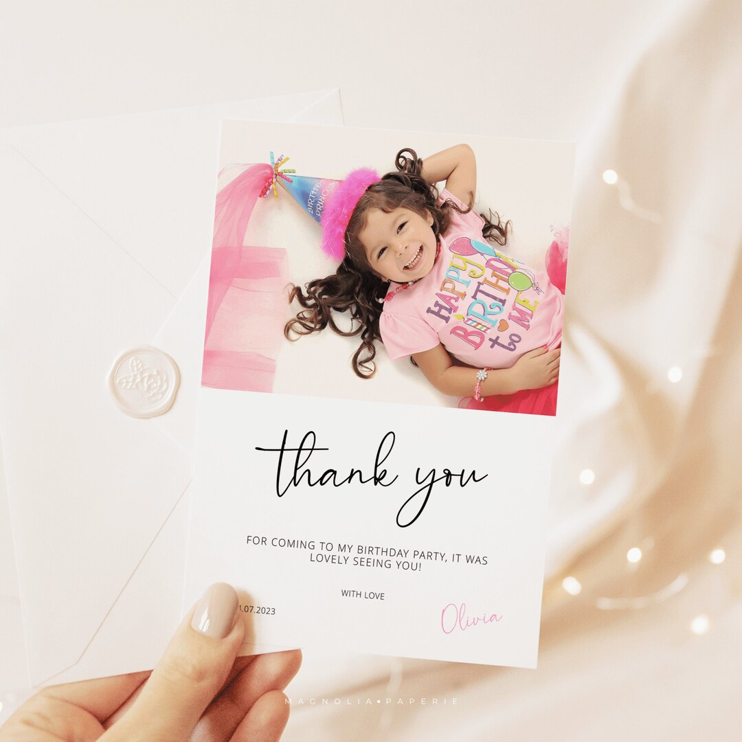 Kids Birthday Thank You Card Template | Thank You Birthday Card | Photo ...