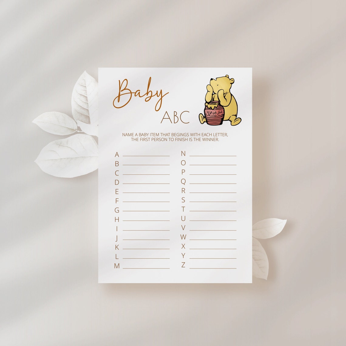 Winnie the Pooh Guessing Baby ABC Games for Baby Shower Fun Baby Shower ...