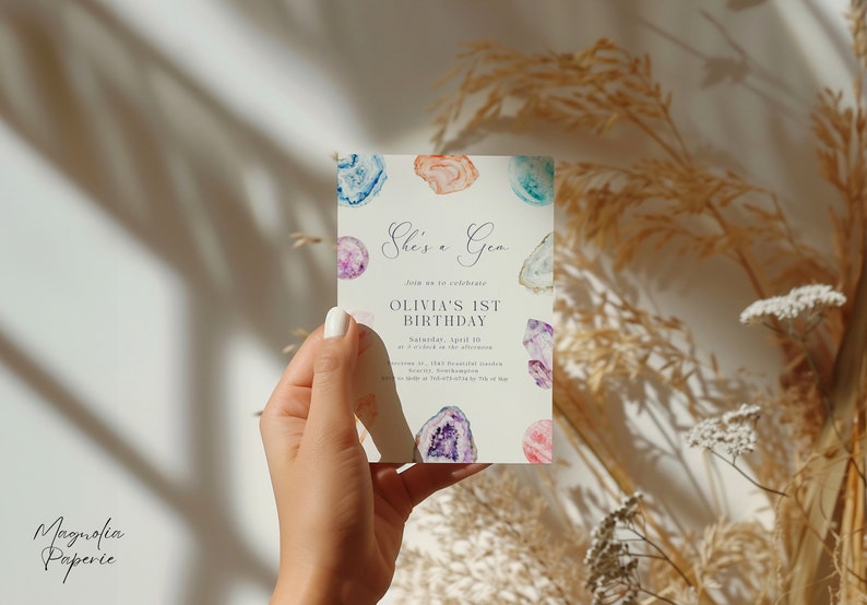 Crystal Gemstone Birthday Invitation Template: She's a Gem (digital ...
