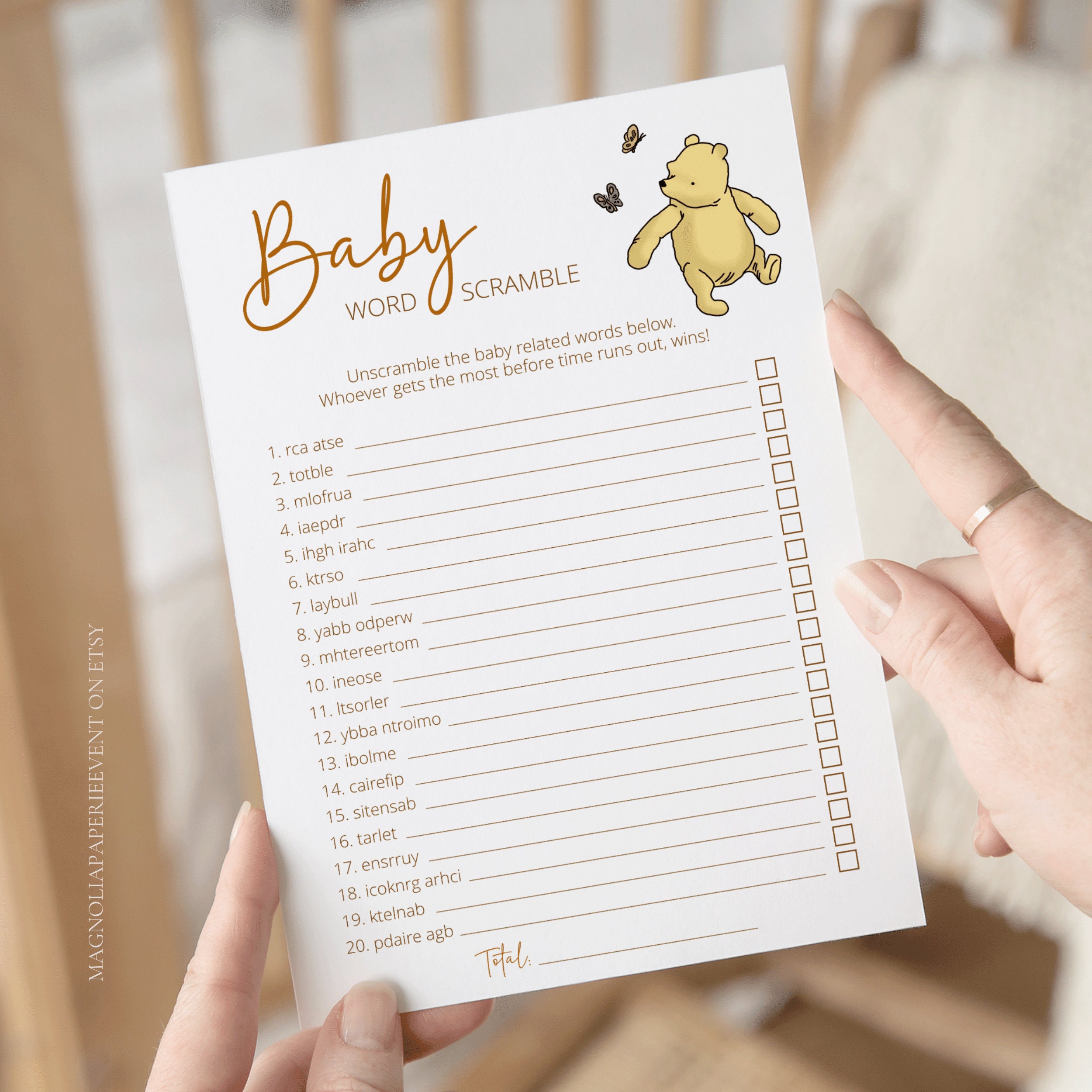 Winnie the Pooh Baby Shower Game Word Scramble With Answer Key | Boho ...