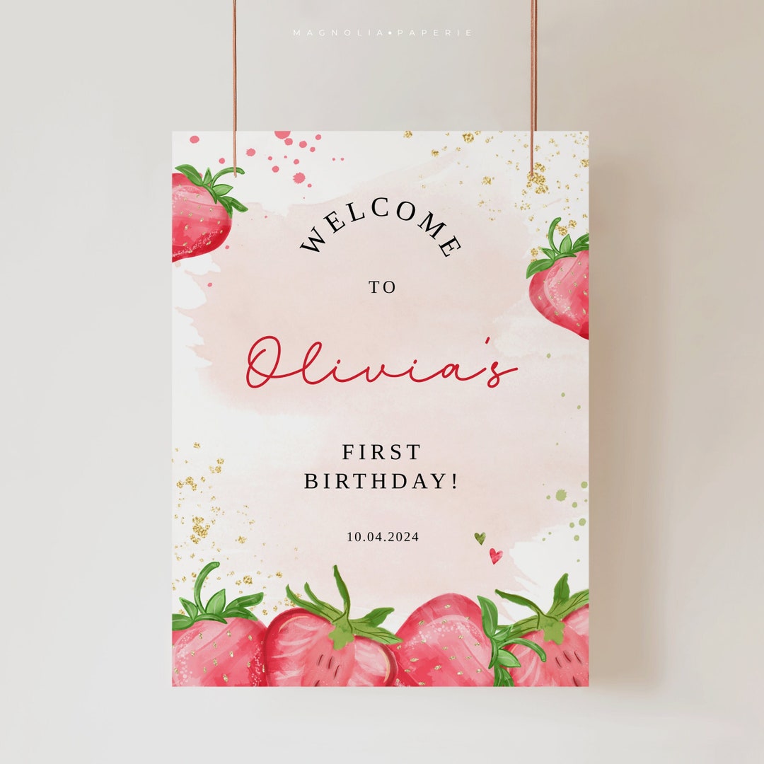 Welcome Sign Berry First Birthday Template, Strawberry Birthday Party ...