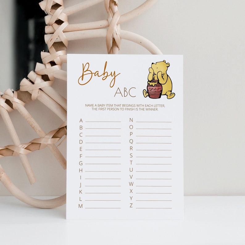 Winnie the Pooh Guessing Baby ABC Games for Baby Shower Fun Baby Shower ...