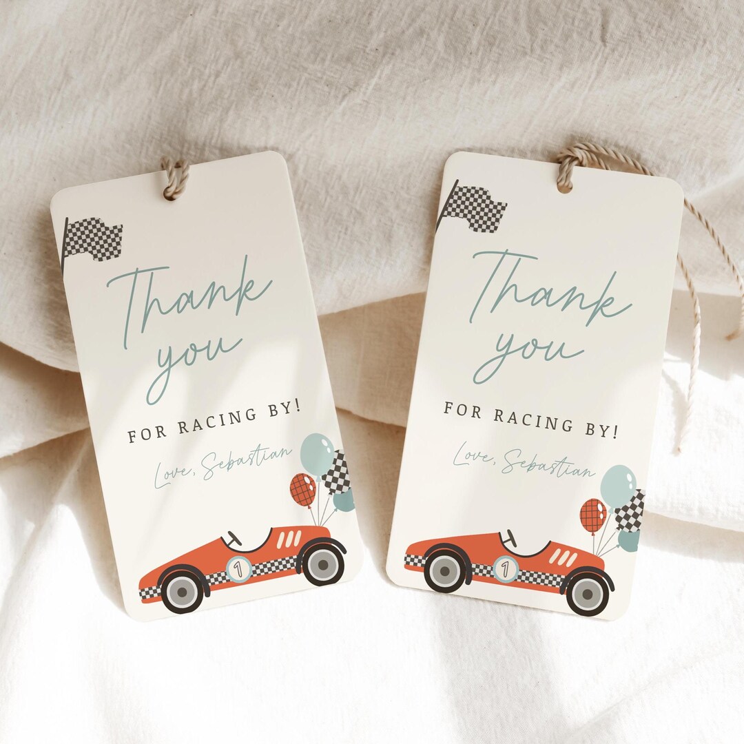 Racing Car Birthday Thank You Tag Template, Race Car 1st Birthday Favor Tag, Editable Digital ...