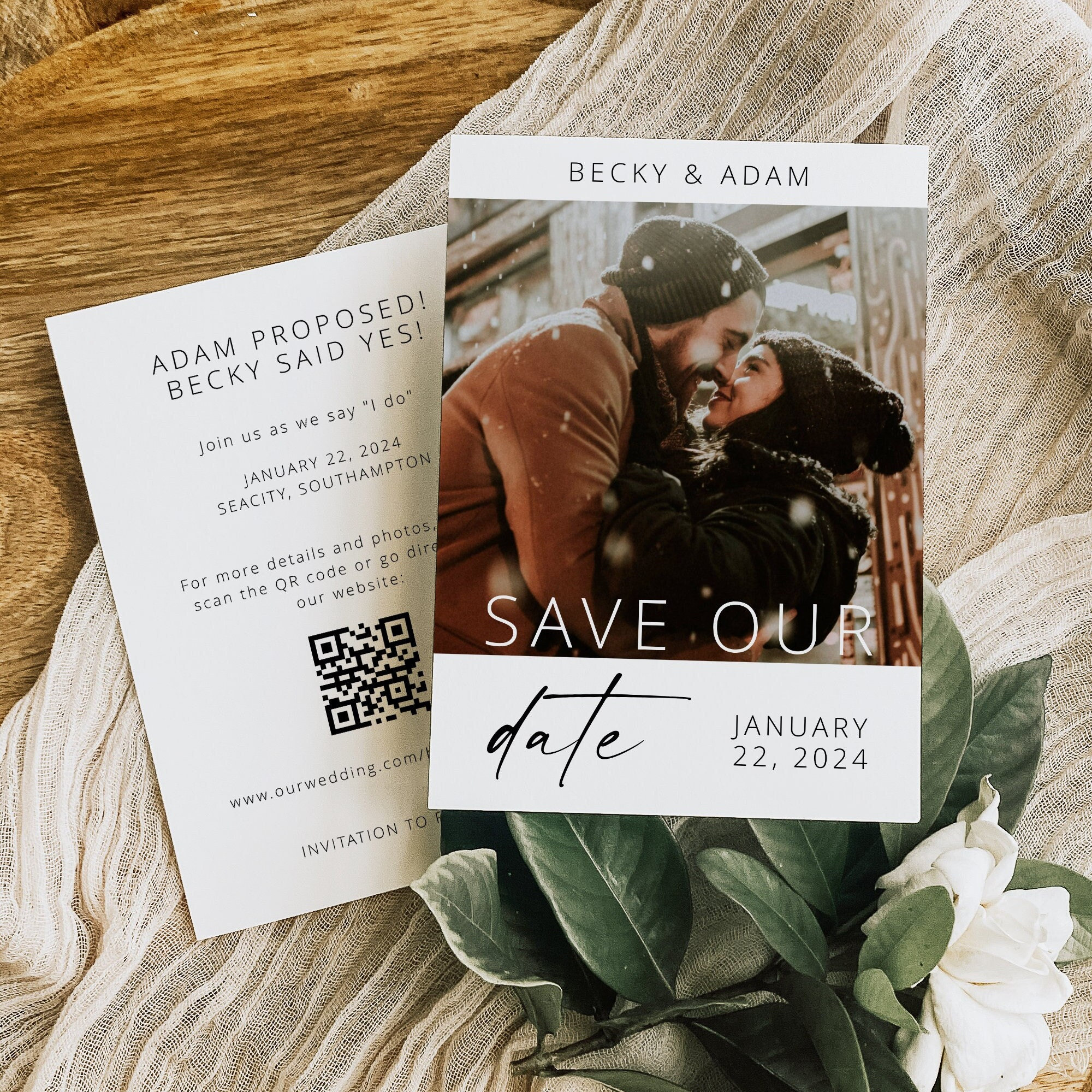 Wedding QR Code Save the Date Photo Template, Unique Editable Save Our ...