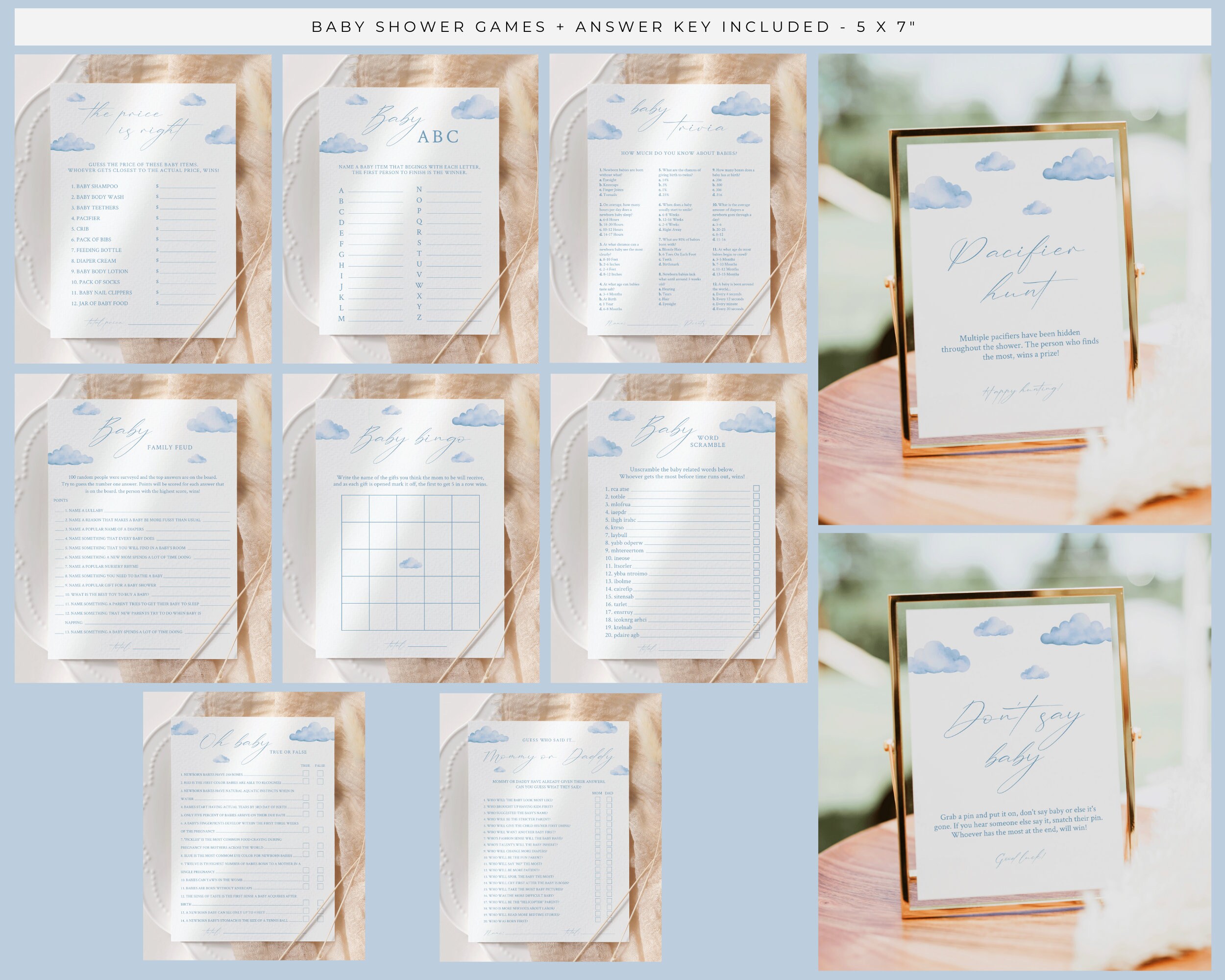 Cloud-nine Themed Baby Shower Bundle Template, Elegant Baby on Cloud 9 ...