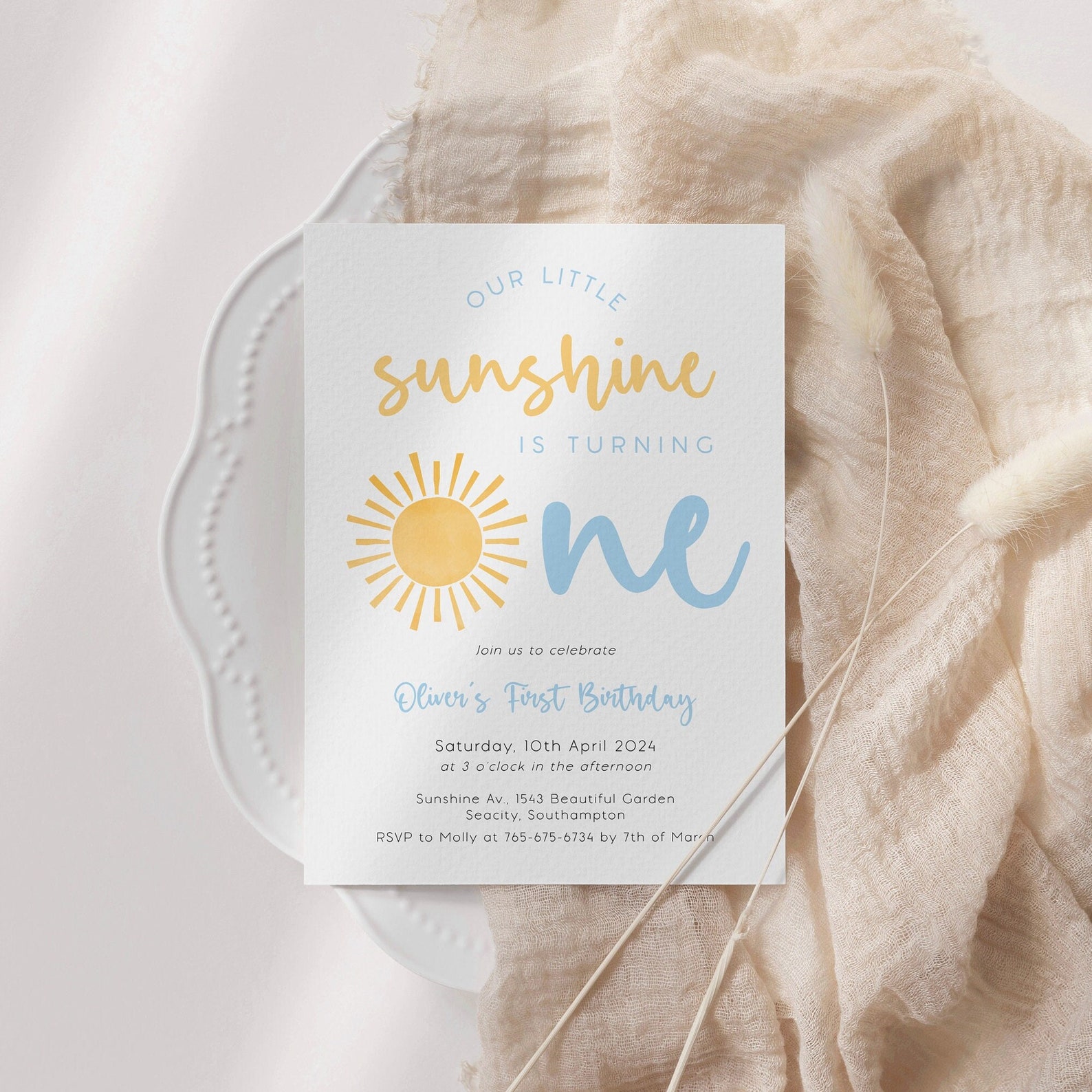 Sunshine First Birthday Invitation Template, A Little Sunshine is ...