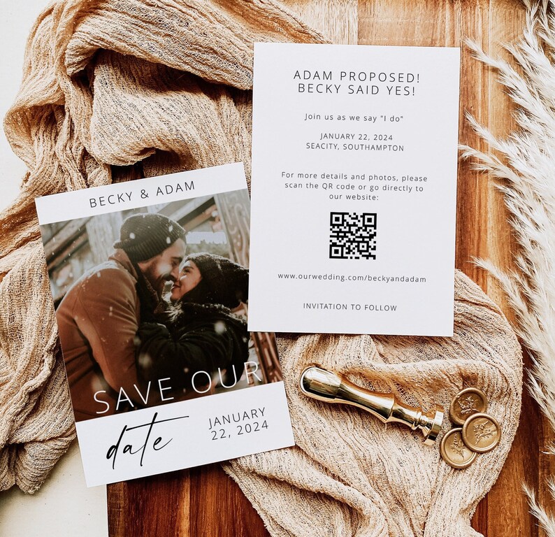 Wedding QR Code Save the Date Photo Template, Unique Editable Save Our ...