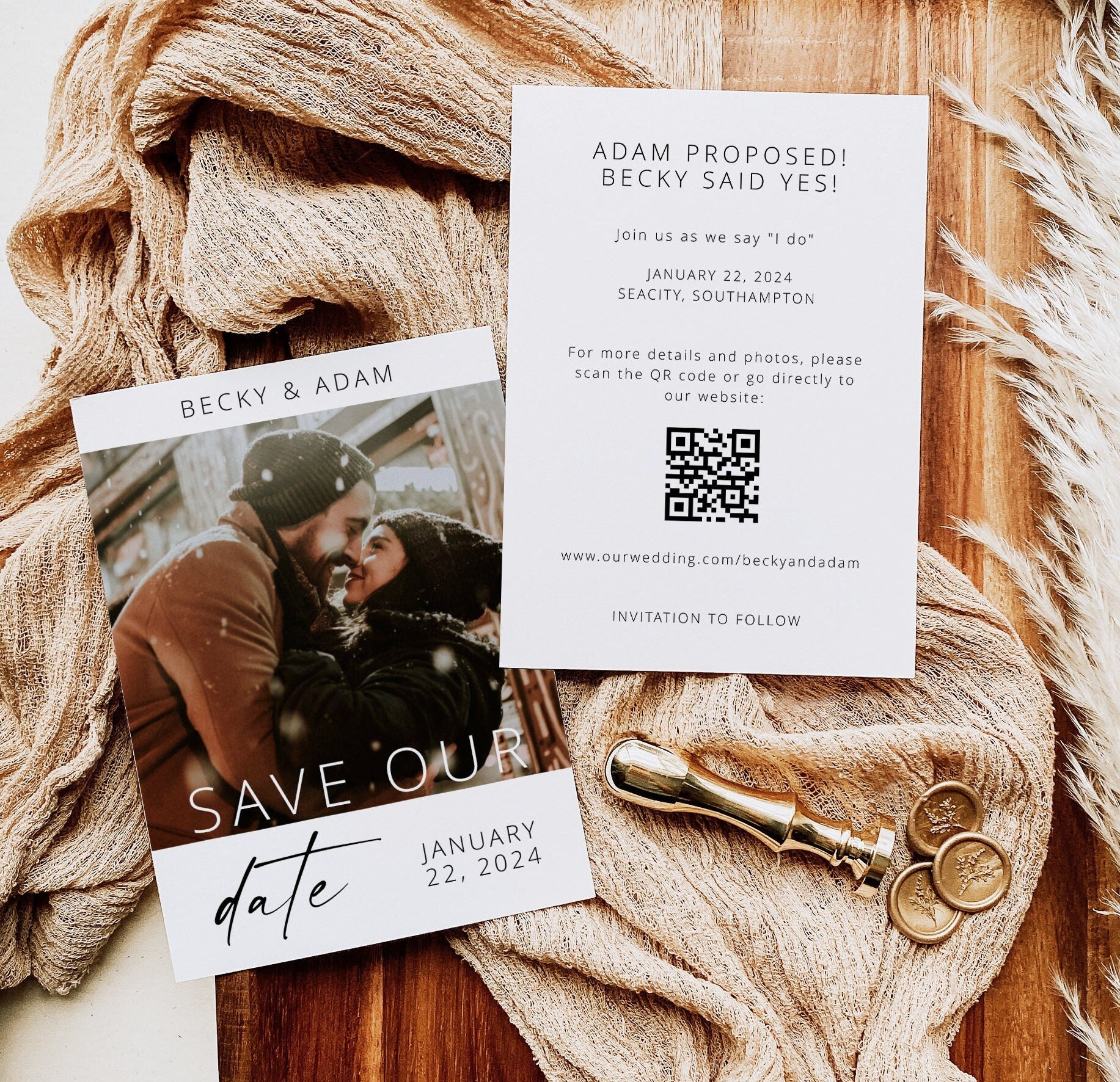 Wedding QR Code Save the Date Photo Template, Unique Editable Save Our ...