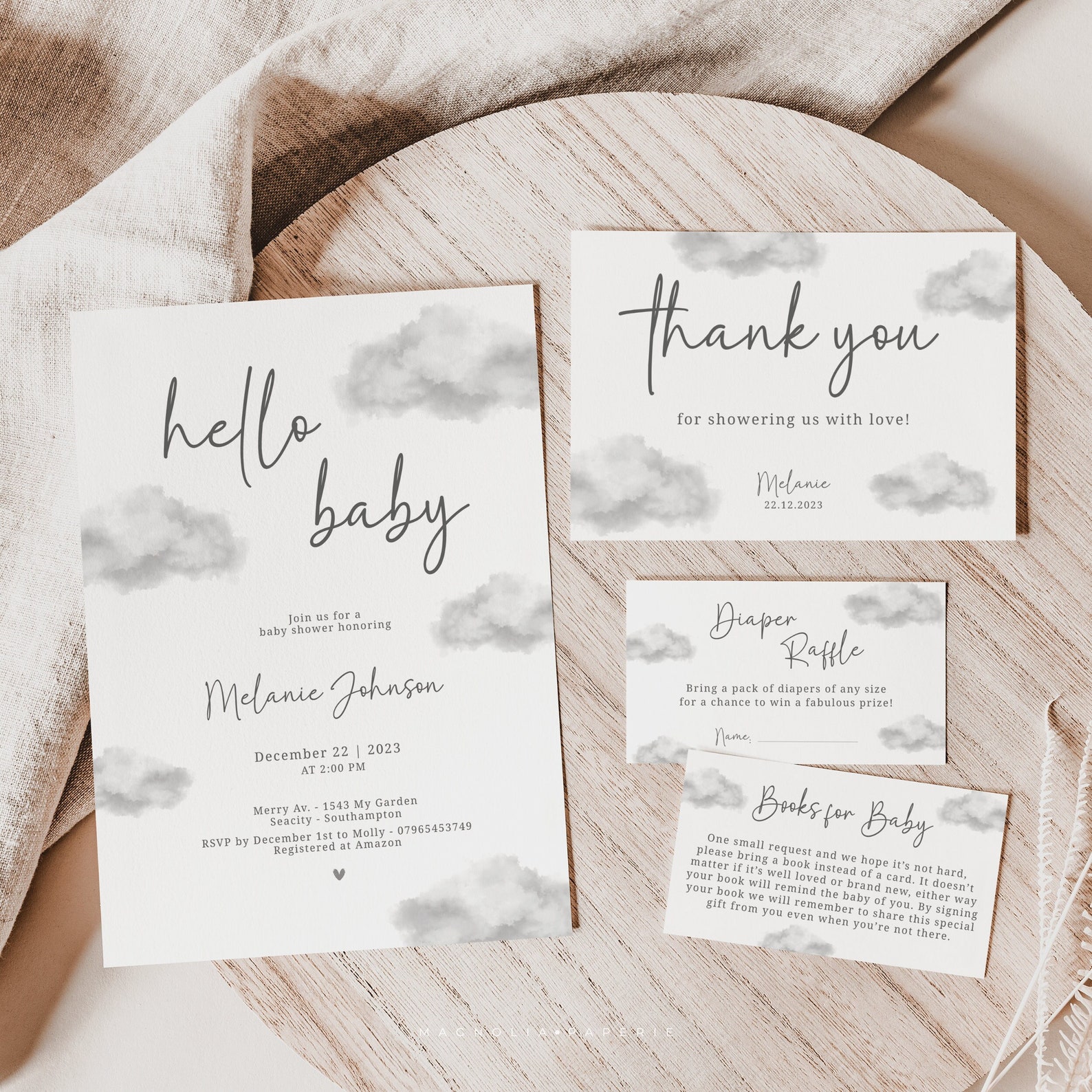 Cloud 9 Baby Shower Invitation Set Realistic Cloud Nine Baby Shower ...