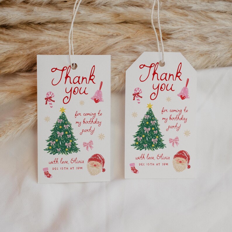Christmas Birthday Thank You Tag Template, Winter Holiday Favor Tag U ...