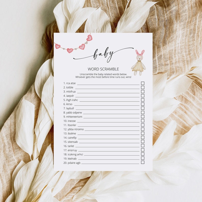 Word Scramble Girl Baby Shower Game With Answer Key Word Scramble ...