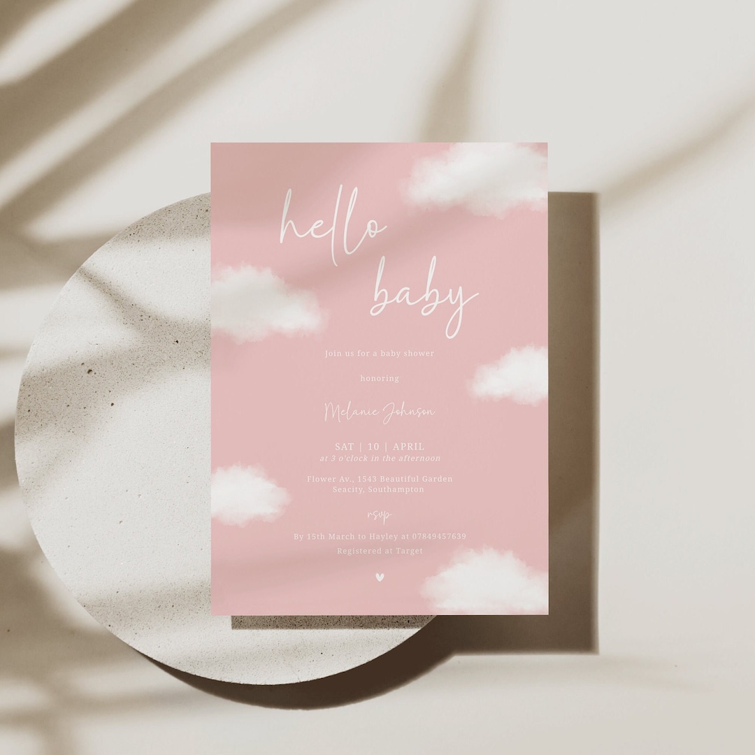 Baby Shower Cloud Hello Baby Invitation Template Elegant Baby - Etsy