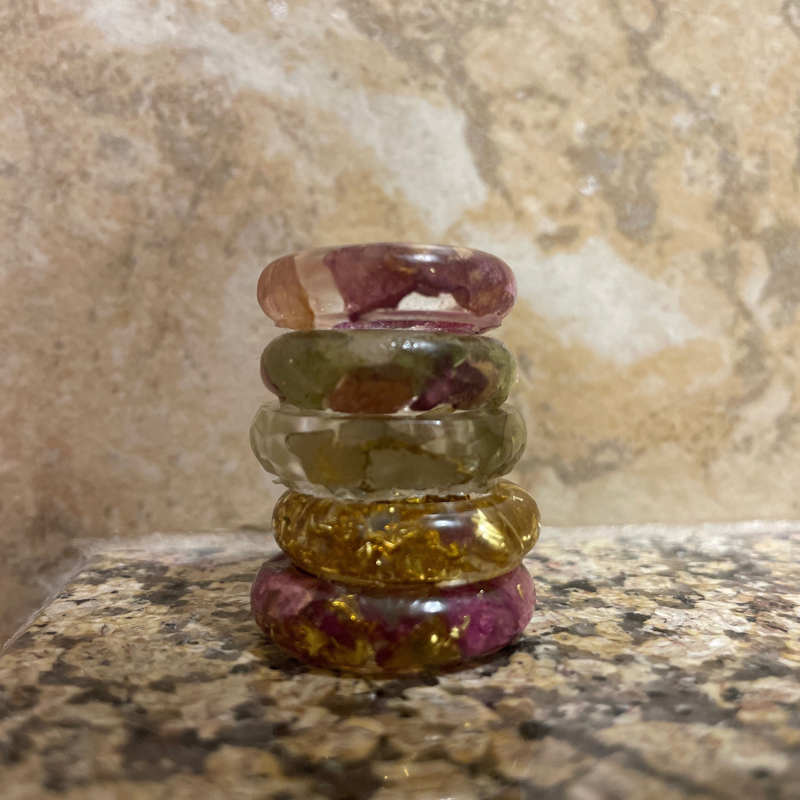 Cute Real Flower and Leaf and Fake Gold Flake Rings - Etsy