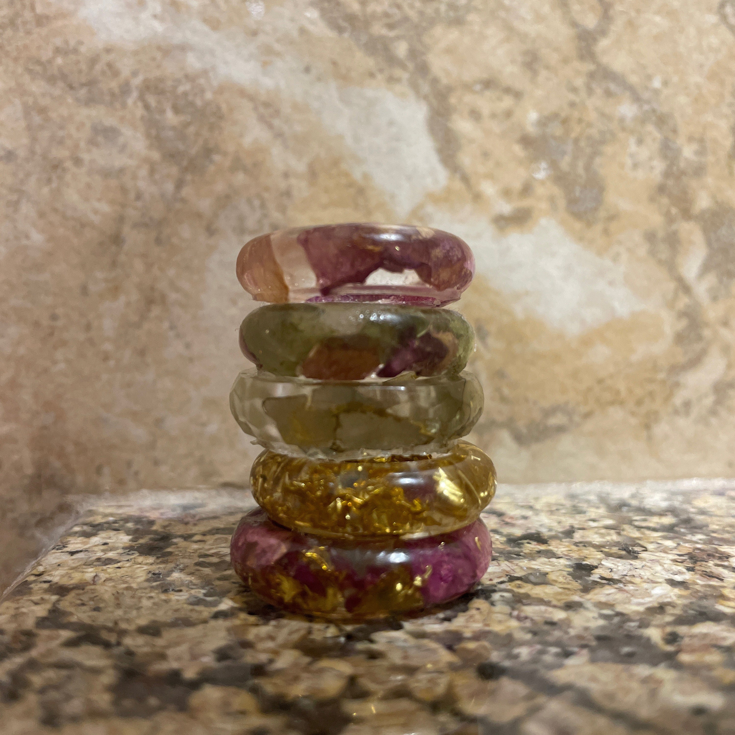 Cute Real Flower and Leaf and Fake Gold Flake Rings - Etsy