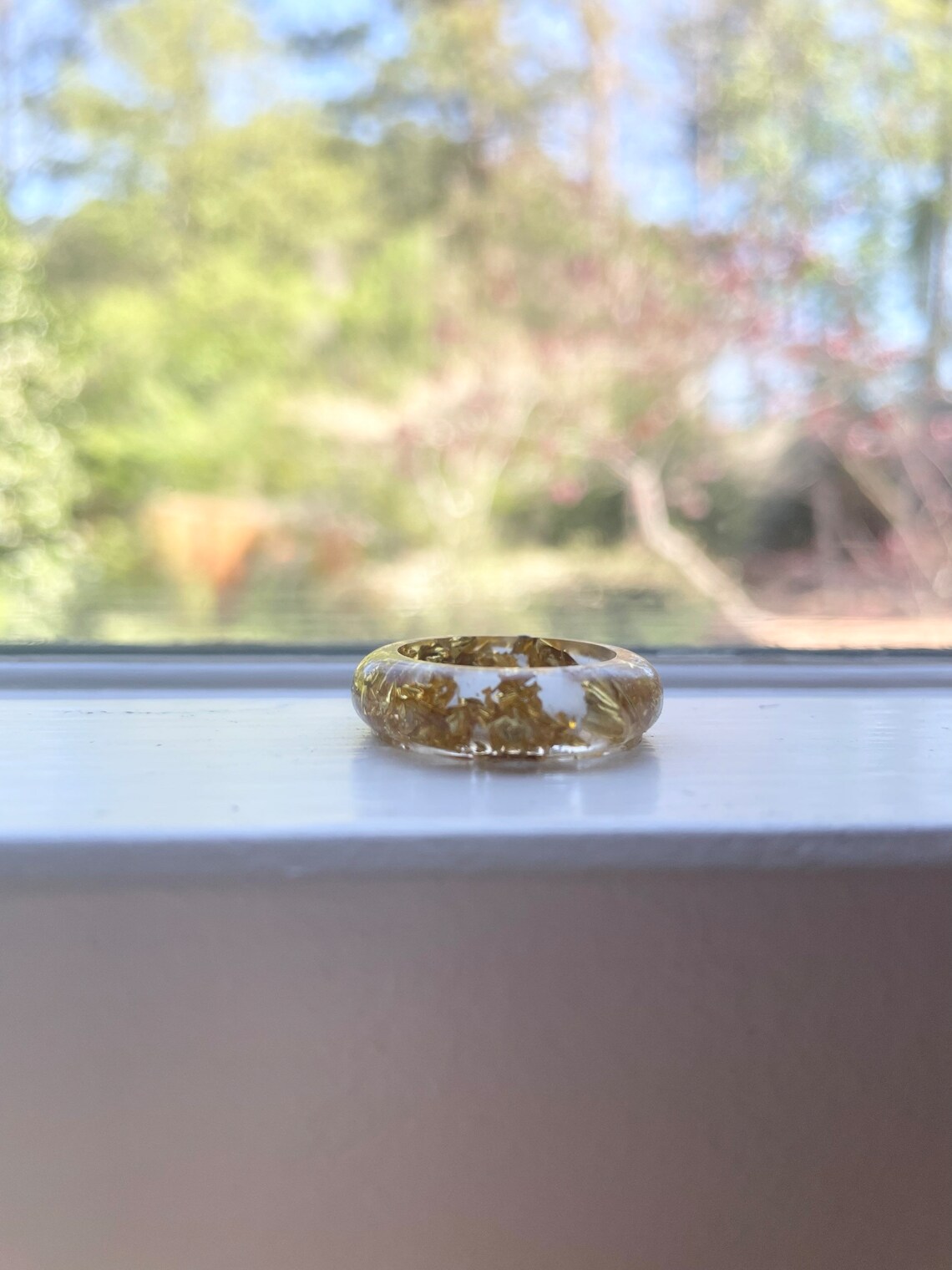 Cute Real Flower and Leaf and Fake Gold Flake Rings - Etsy