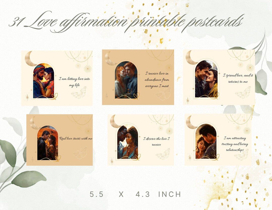 31 Love Affirmation Printable Post Cards, Self Love Affirmation ...