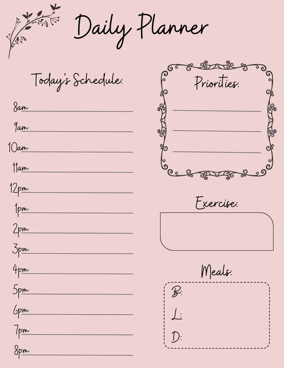 Basic Daily Planner Download - Etsy