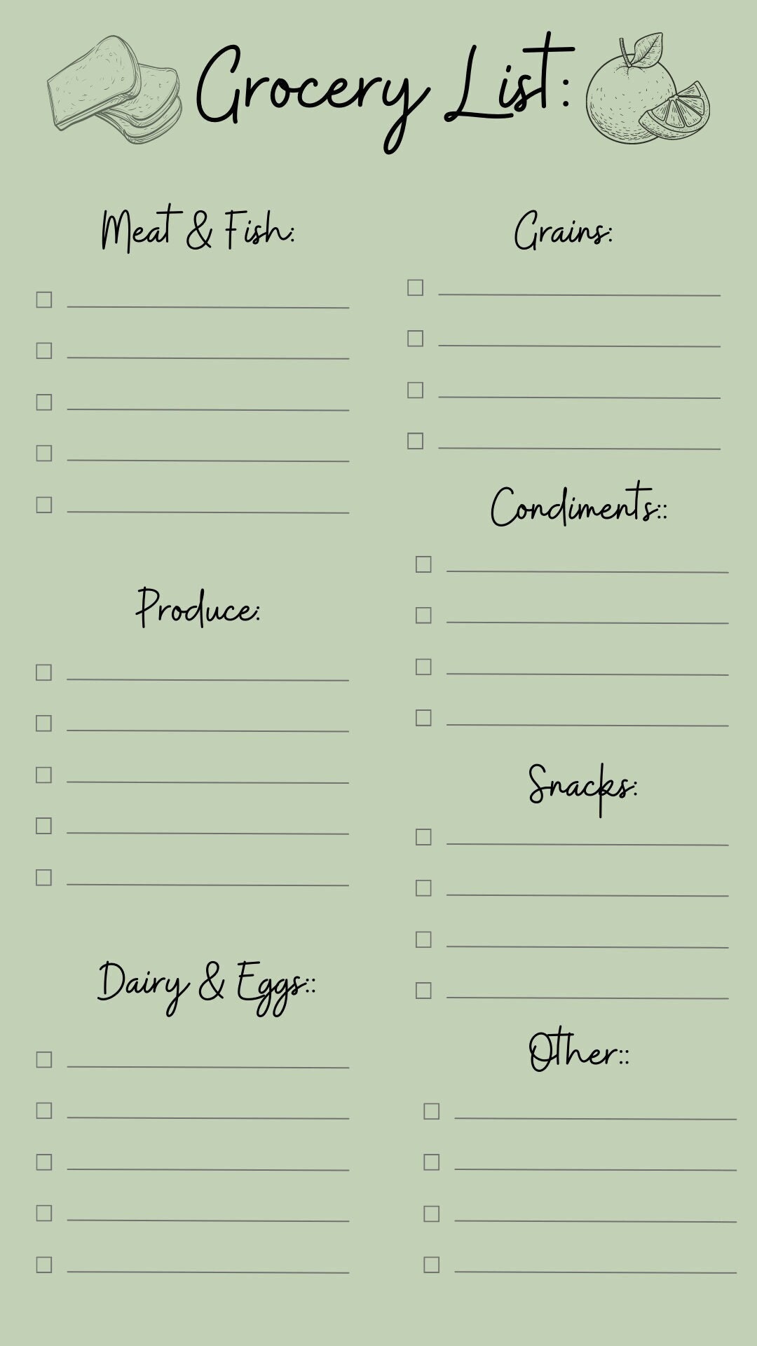 Basic Grocery List - Etsy