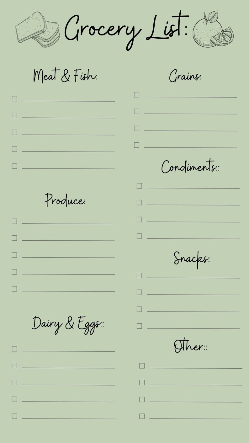 Basic Grocery List - Etsy