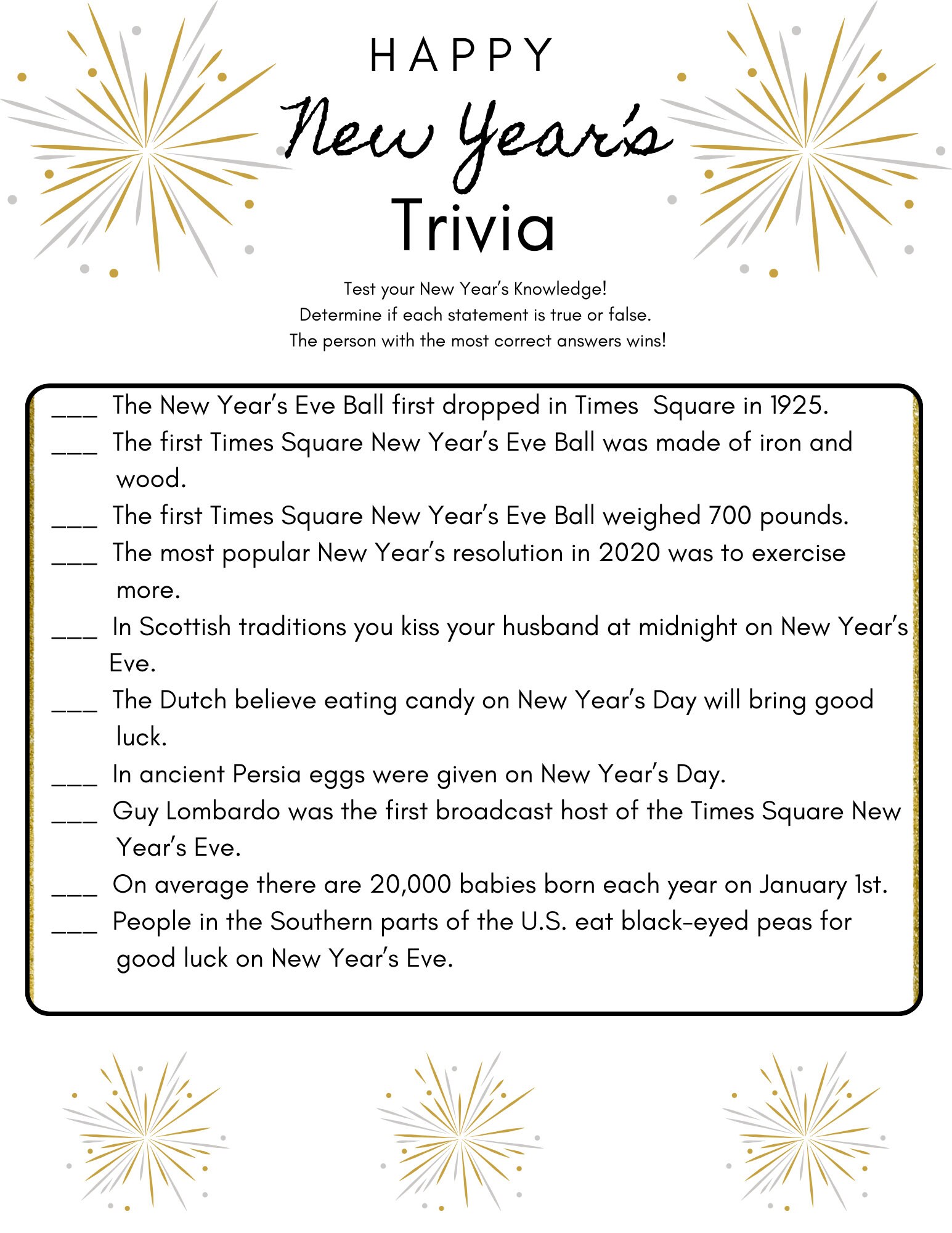 New Years Eve Party Games, Printable Family Games, New Year Activity ...
