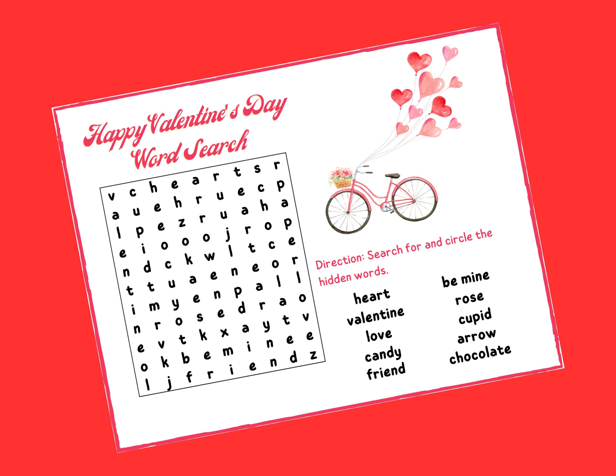 Valentines Day Game Printable Game Word Search Valentine Activity Kids ...